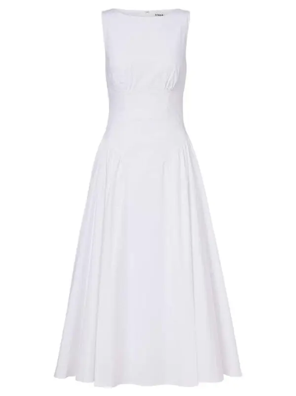 Staud Gwen Cotton Poplin Midi Dress - White