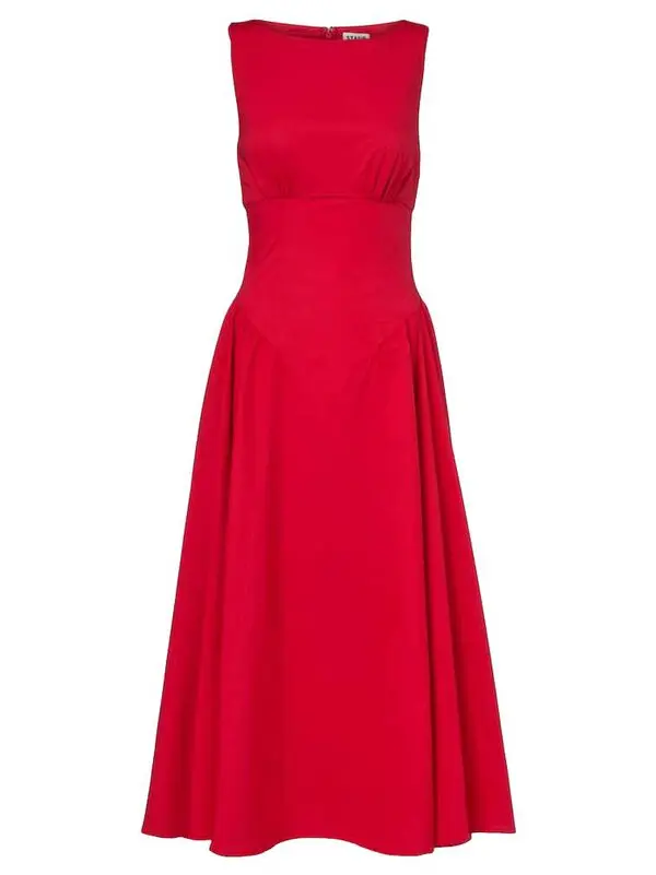 Staud Gwen Cotton Poplin Midi Dress - Red