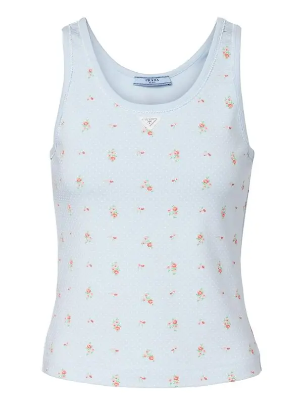 Prada Floral Cotton-blend Tank Top - Blue