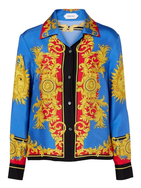 Versace Printed Silk Twill Shirt - Blue