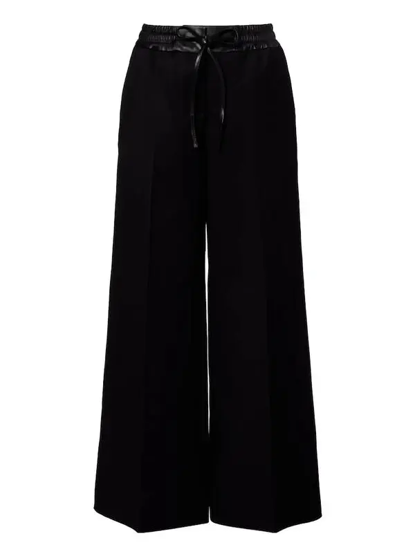 Alaïa Leather-trimmed Virgin Wool Wide-leg Pants - Black