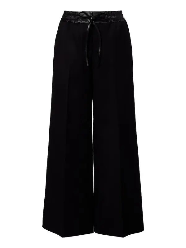 Alaïa Leather-trimmed Virgin Wool Wide-leg Pants - Black