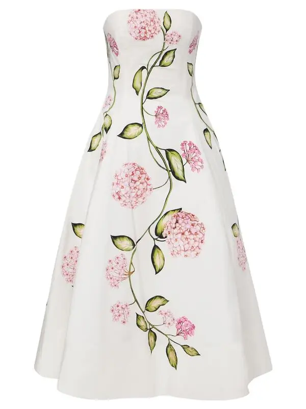 Oscar De La Renta Floral Cotton-blend Poplin Bustier Gown - White