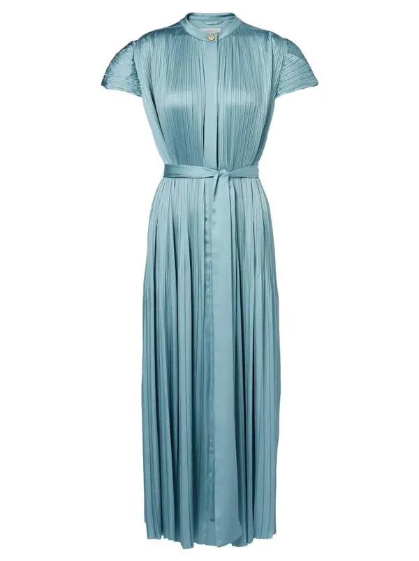 JOSEPH Phare Plissé Satin Midi Dress - Blue