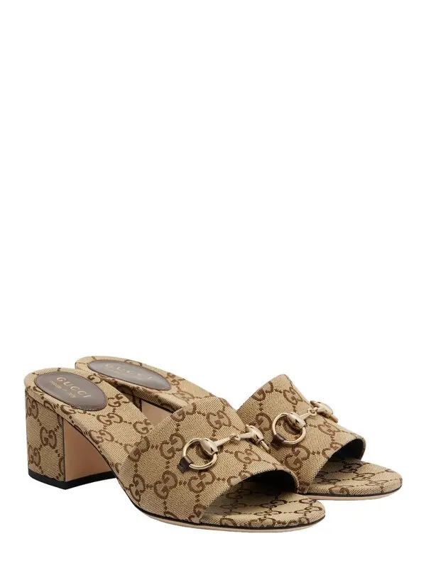 Gucci Horsebit Gg Canvas Mules - Beige