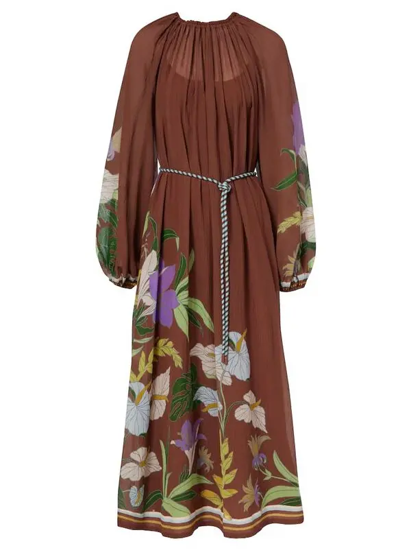 ALEMAIS Alfie Gathered Cotton And Silk Midi Dress - Brown