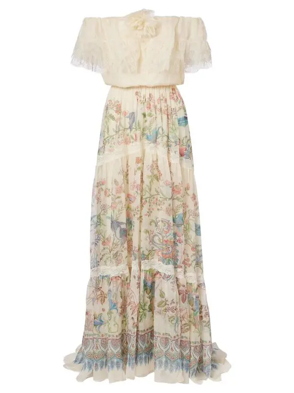 Etro Lace-trimmed Printed Silk Maxi Dress - Multicoloured