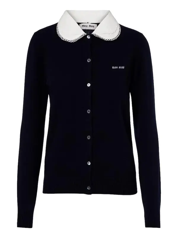 Miu Miu Logo Cashmere Cardigan - Blue