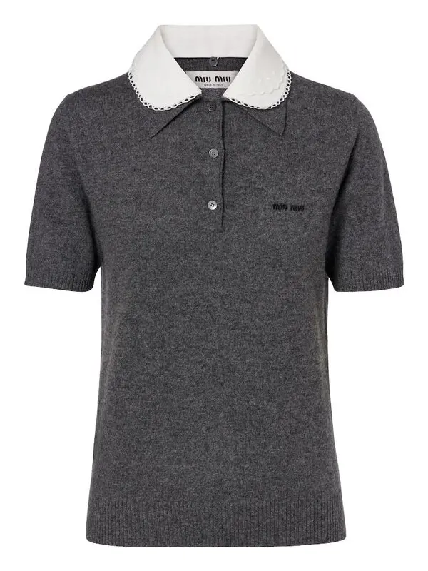 Miu Miu Logo Cashmere Polo Shirt - Grey
