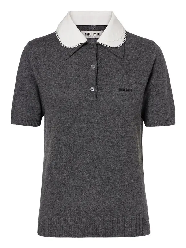 Miu Miu Logo Cashmere Polo Sweater - Grey