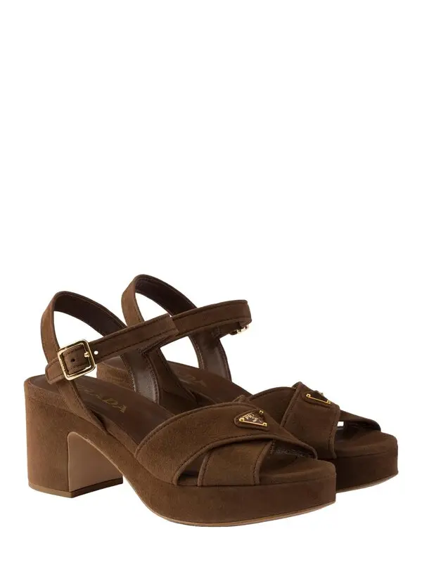 Prada Suede Platform Sandals - Brown