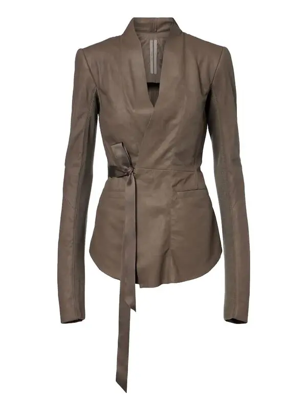 Rick Owens Hollywood Virgin Wool-trimmed Leather Blazer - Grey