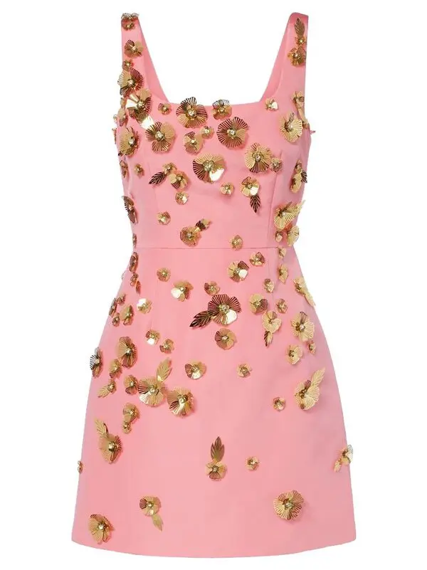 Carolina Herrera Embellished Silk Faille Mini Dress - Pink