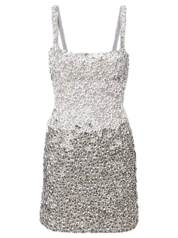 LA FUORI Floral Sequined Mini Dress - Silver