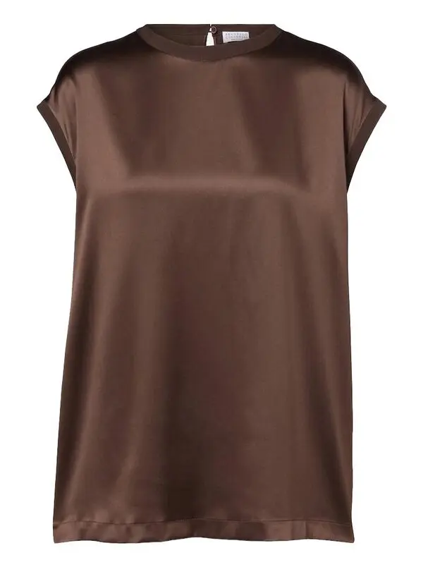 Brunello Cucinelli Silk-blend Satin Top - Brown