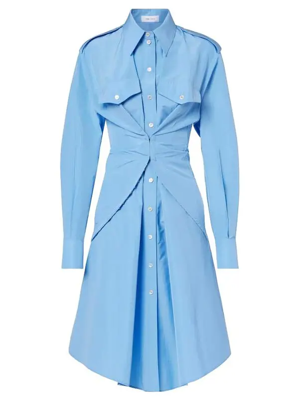 Alexander McQueen Draped Cotton-blend Poplin Shirt Dress - Blue