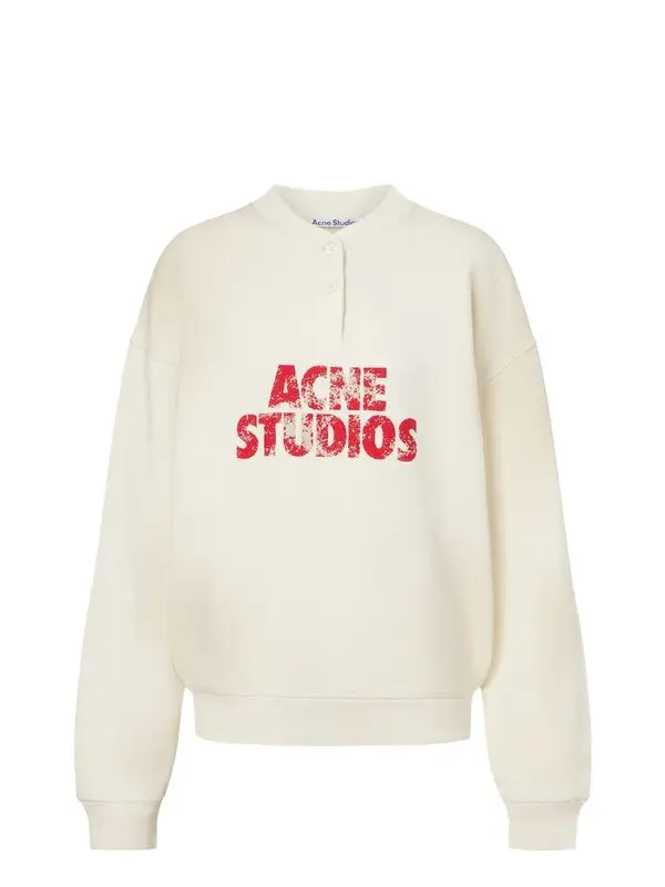 Acne Studios Logo Distressed Cotton Jersey Sweatshirt - White