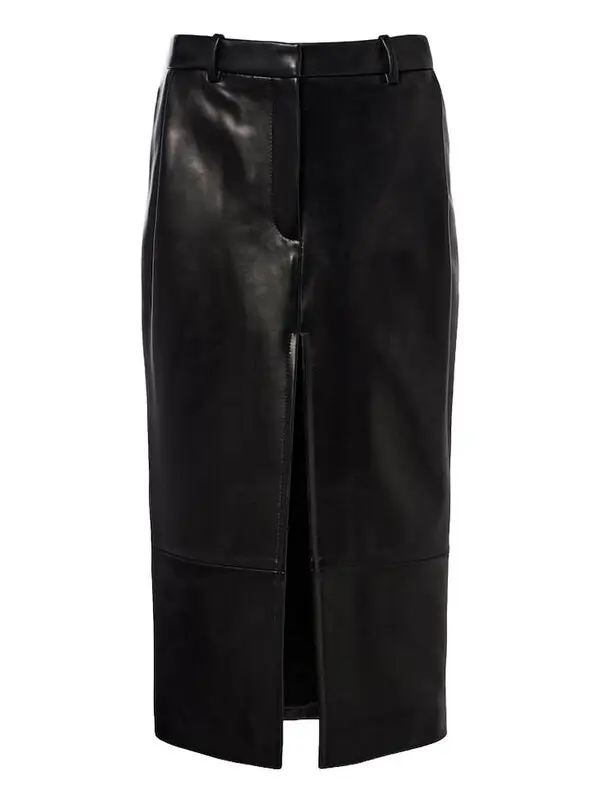 Khaite Anden Leather Midi Skirt - Black