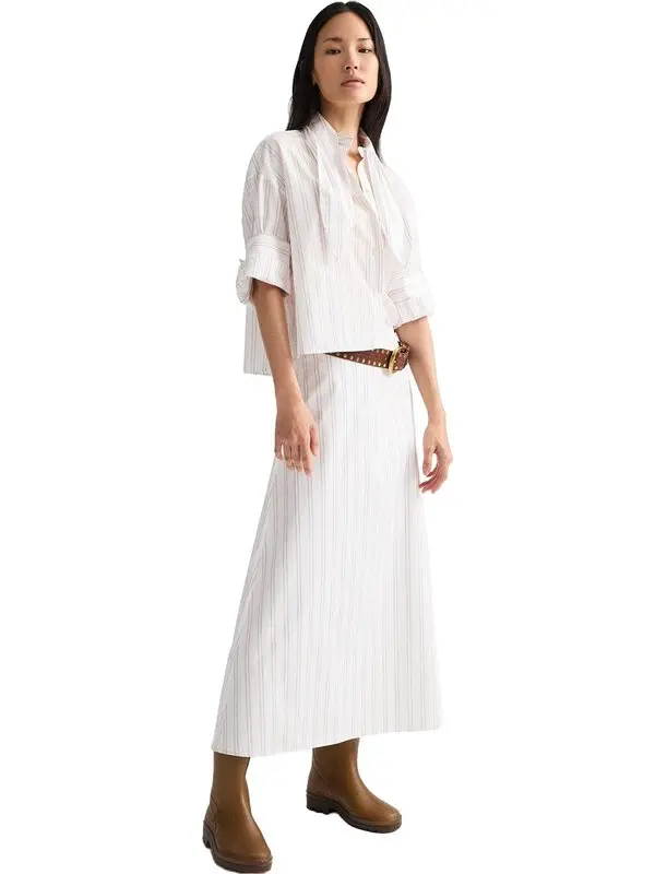 TWP Drop Needle Double Stripe A-line Skirt - White / Wine