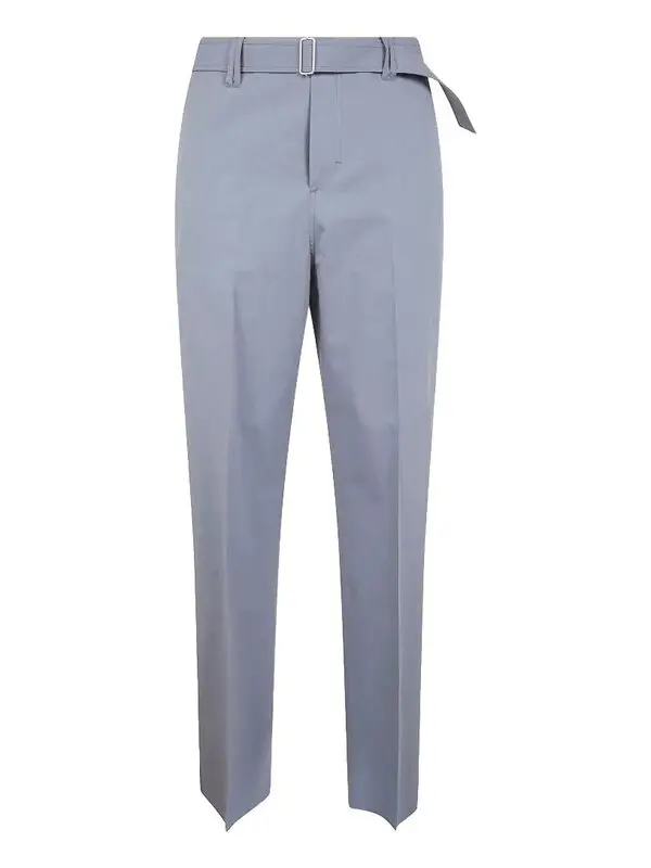 LARDINI Belted Silk And Cotton Trousers - Gray