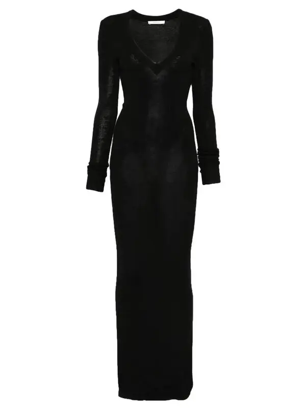 ENTIRE STUDIOS Long Sleeve V-neck Midi Dress - Black