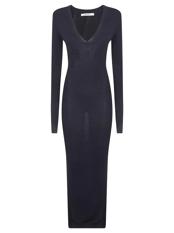 ENTIRE STUDIOS Long Sleeve V-neck Midi Dress - Black