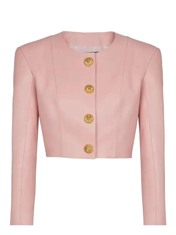 Balmain Buttoned Lambskin Cropped Jacket - Pink