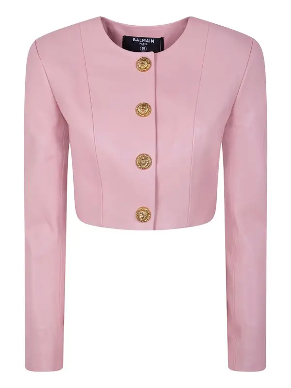 Balmain Buttoned Lambskin Cropped Jacket - Pink