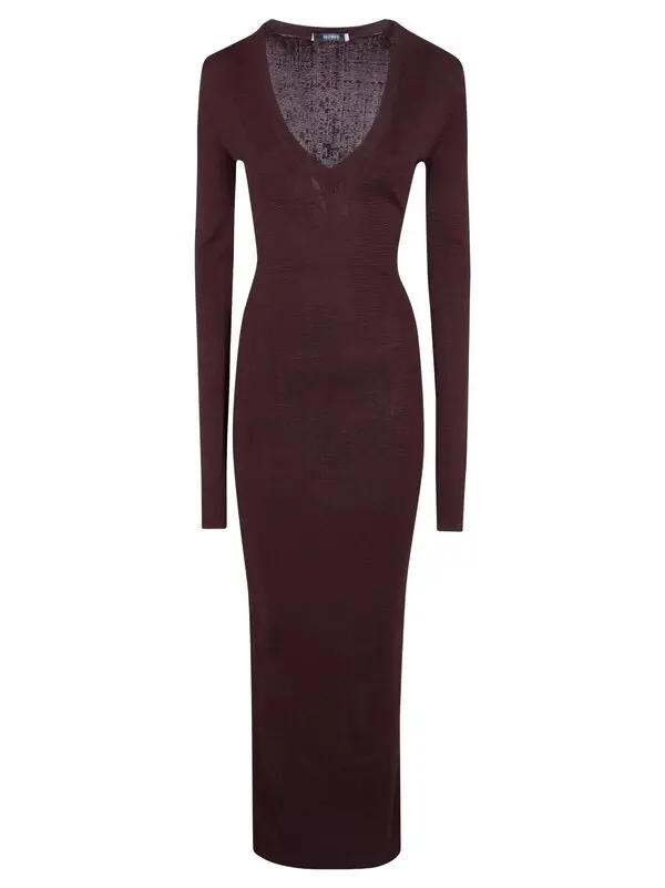 ENTIRE STUDIOS Long Sleeve V Neck Midi Dress - Brown