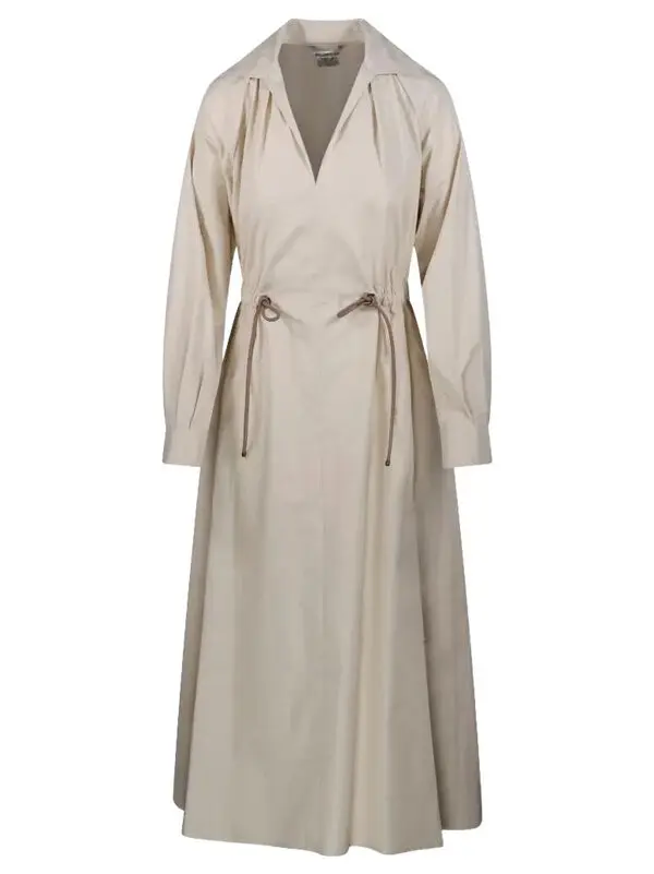 Max Mara Pedaggi" Cotton Popeline Midi Dress - Beige