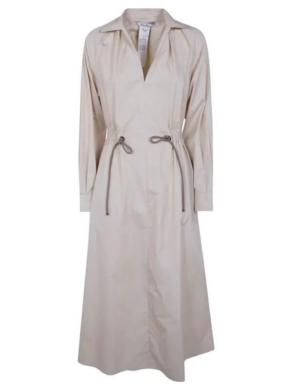 Max Mara Pedaggi" Cotton Popeline Midi Dress - Beige