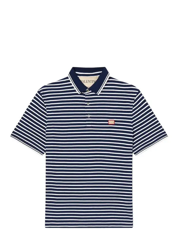 Valentino Garavani Logo-appliquéd Striped Cotton-piqué Polo Shirt - Blue