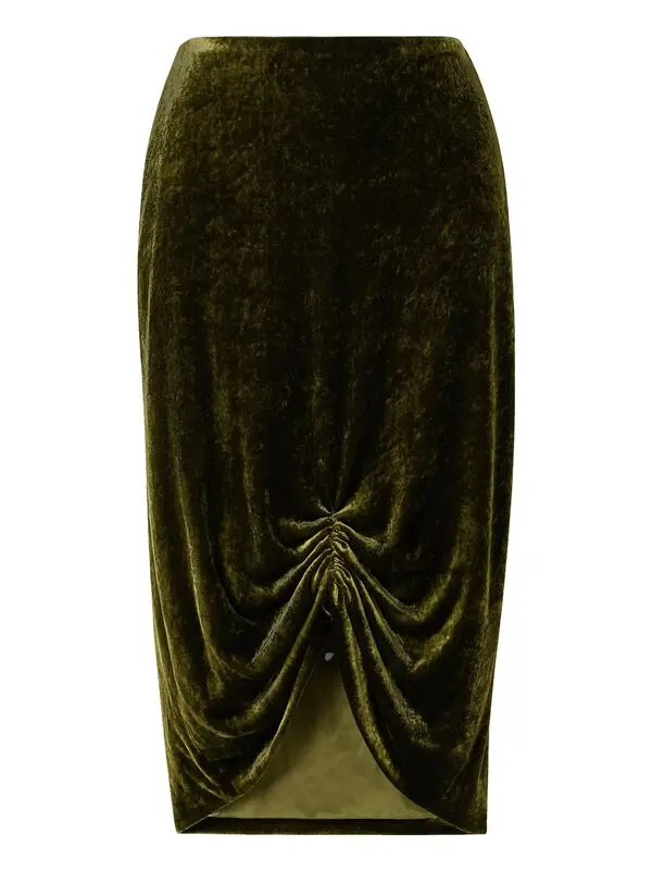 Valentino Garavani Ruched Velvet Skirt - Green