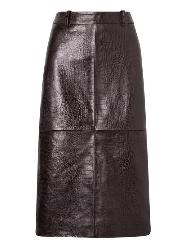 THE FRANKIE SHOP Taney Croc-effect Leather Midi Skirt - Brown