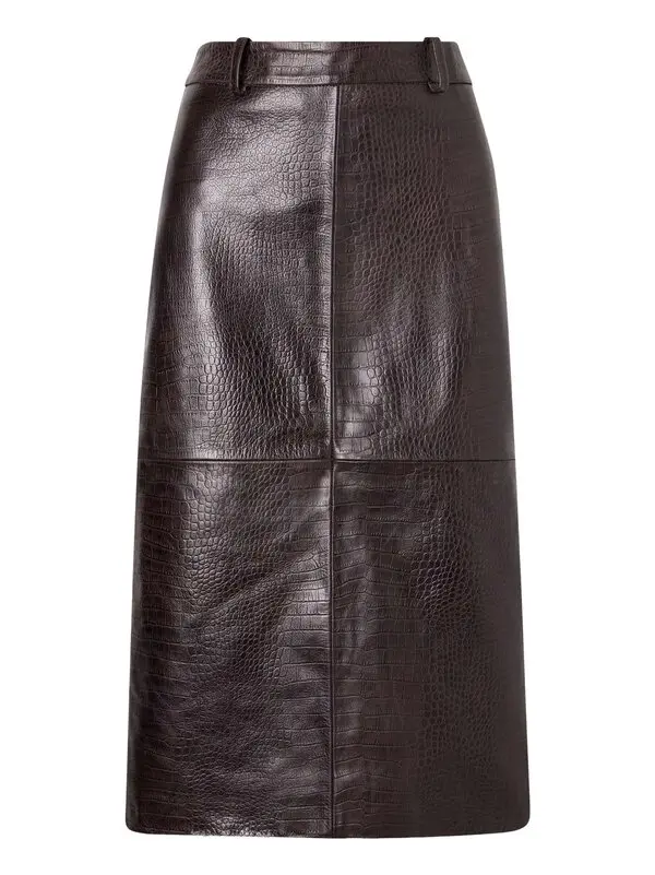 THE FRANKIE SHOP Taney Croc-effect Leather Midi Skirt - Dark Brown