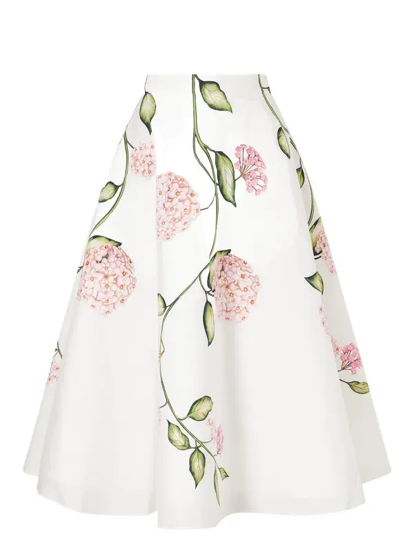 Oscar De La Renta Floral-print Stretch Cotton-poplin Midi Skirt - Pink
