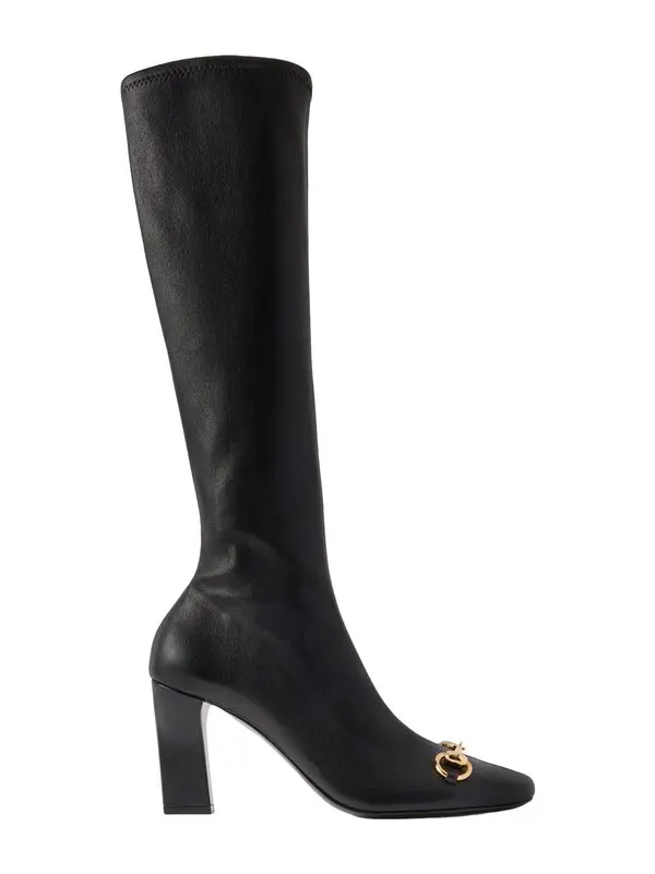 Gucci Signora Horsebit-embellished Leather Knee High Boots - Black