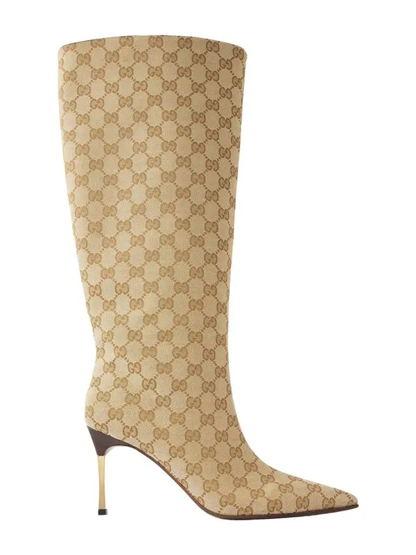 Gucci Trinity Coated-canvas Knee Boots - Beige