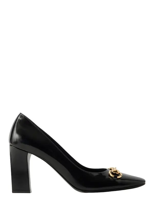 Gucci Signora Horsebit-embellished Glossed Leather Pumps - Black