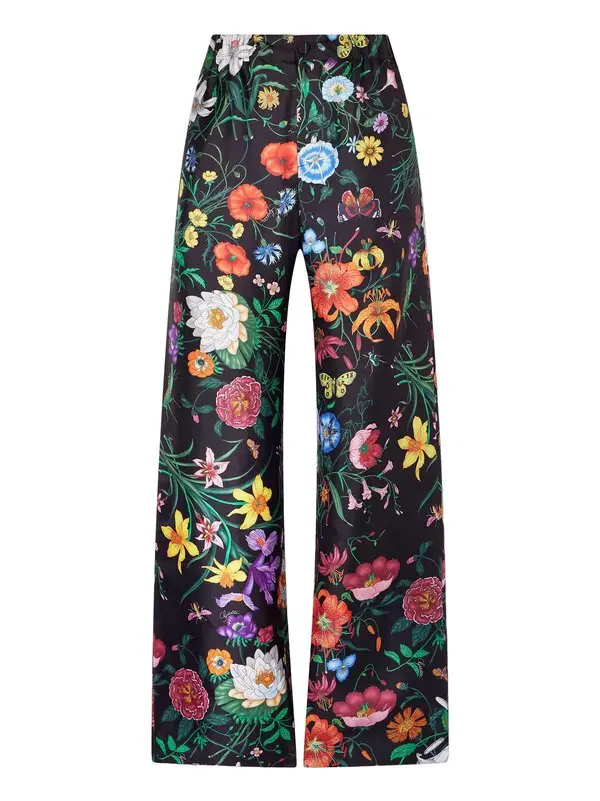 Gucci Floral-print Silk-twill Wide-leg Pants - Black