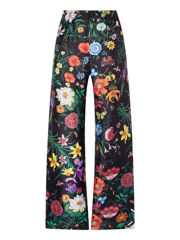 Gucci Floral-print Wide-leg Pants - Black