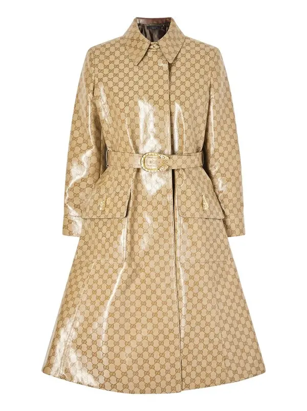 Gucci Belted Coated-canvas Trench Coat - Neutrals