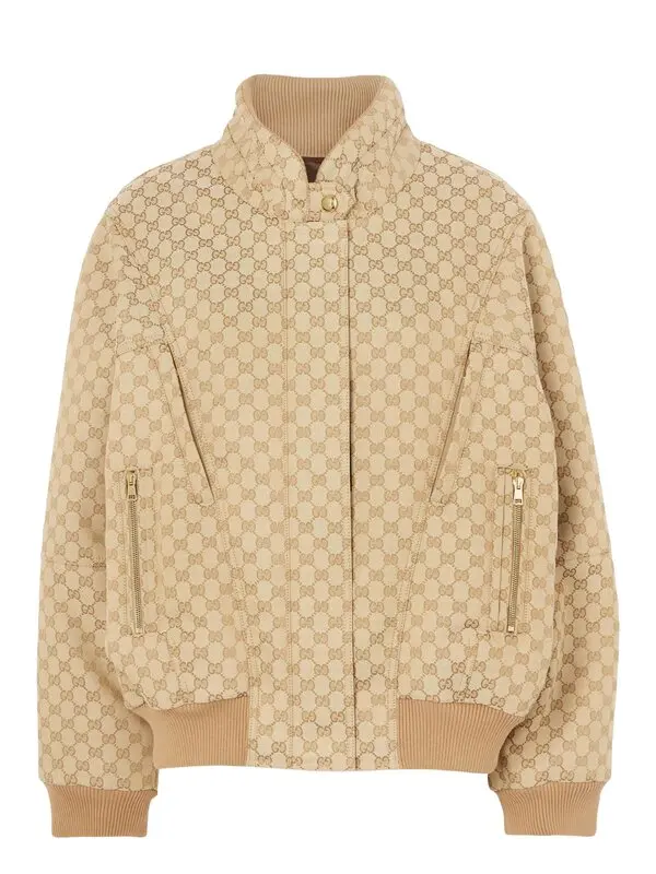 Gucci Canvas-jacquard Turtleneck Bomber Jacket - Beige