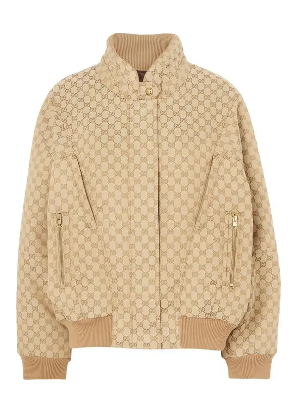 Gucci Canvas-jacquard Turtleneck Bomber Jacket - Neutrals