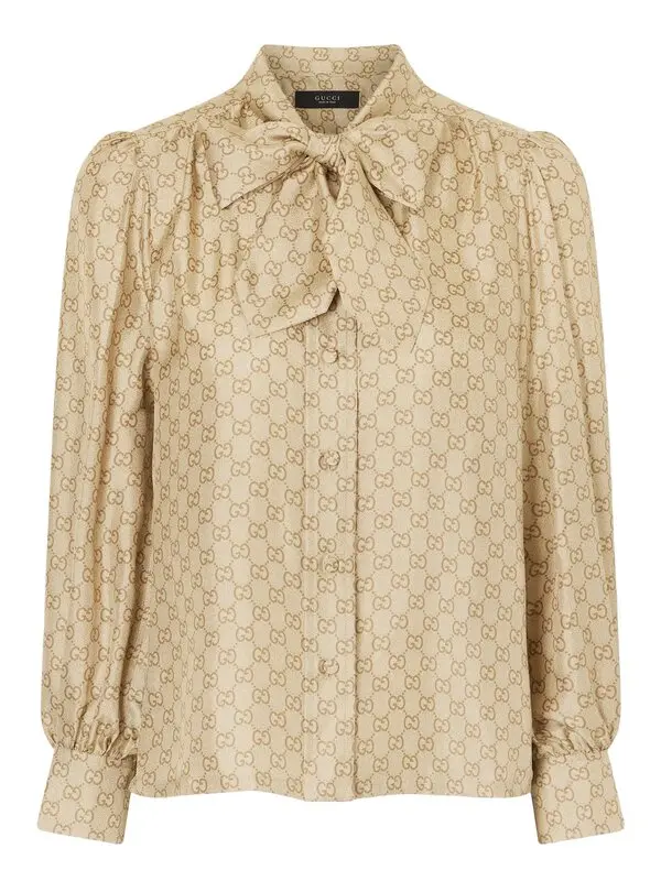 Gucci Printed Silk-twill Blouse - Beige