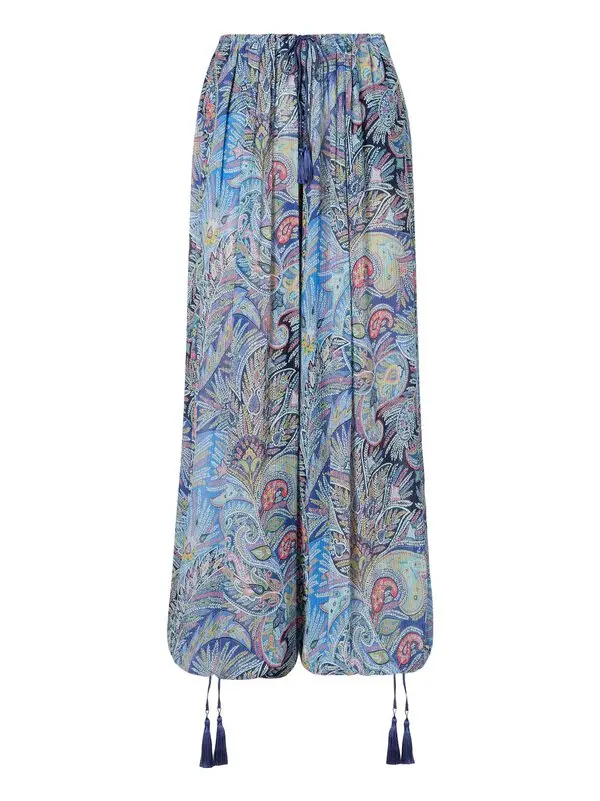 Etro Printed Wide-leg Crepon Pants - Blue
