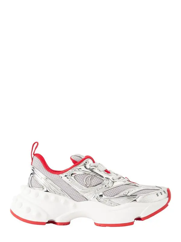 CHRISTIAN LOUBOUTIN So Flo Metallic Leather-trimmed Mesh Sneakers - Silver