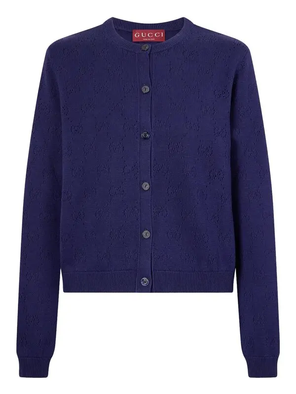 Gucci Perforated Silk-blend Cardigan - Blue