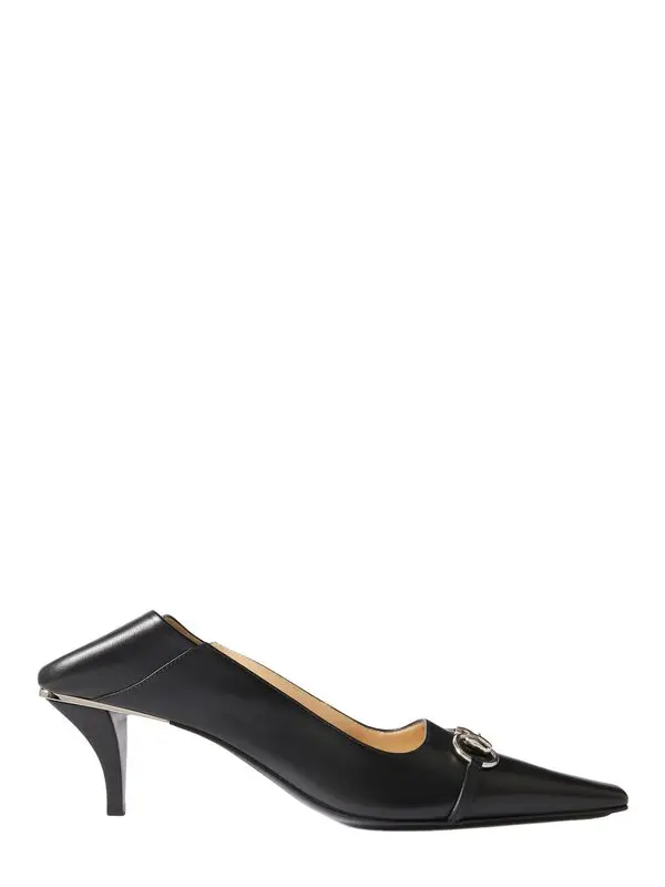 Gucci Vittoria Collapsible-heel Leather Pumps With Horsebit - Black