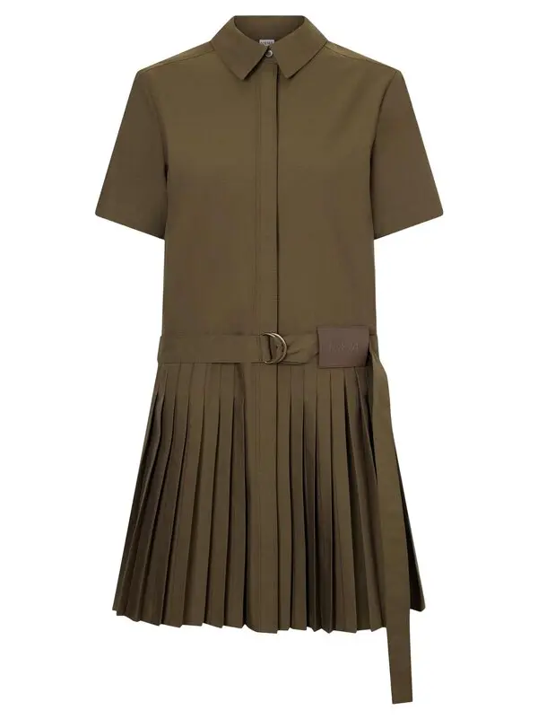 Loewe Belted Pleated Mini Shirt Dress - Army Green